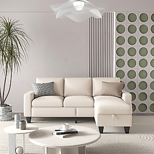 Youmumeub Sectional Sofa, L Shaped Couches for Living Room with Movable Ottoman Small Beige Sofas Modular Furniture Set for Apartment Small Space Loft