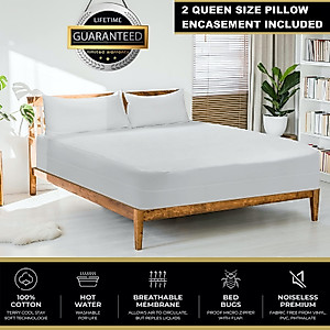 MATTSHIELD New Ultimate Bed Bug Defense 3-Piece Kit - California King Mattress Cover 100% Cotton + 2 Hypoallergenic Zippered Pillow Protectors - 6 Sides Waterproof Encasement