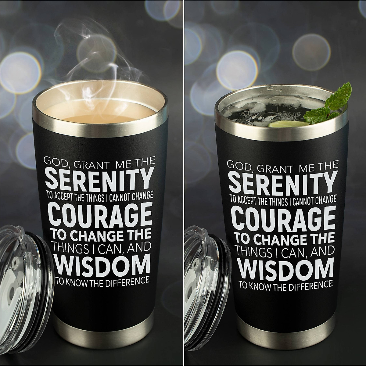 JENVIO Serenity Prayer Gifts | Stainless Steel Travel Tumbler Mug w/Lid and 2 Straws | Courage Wisdom Unique Coffee Sober AA Sobriety Gifts for Recovery Alcoholics Anonymous Valentine's Day
