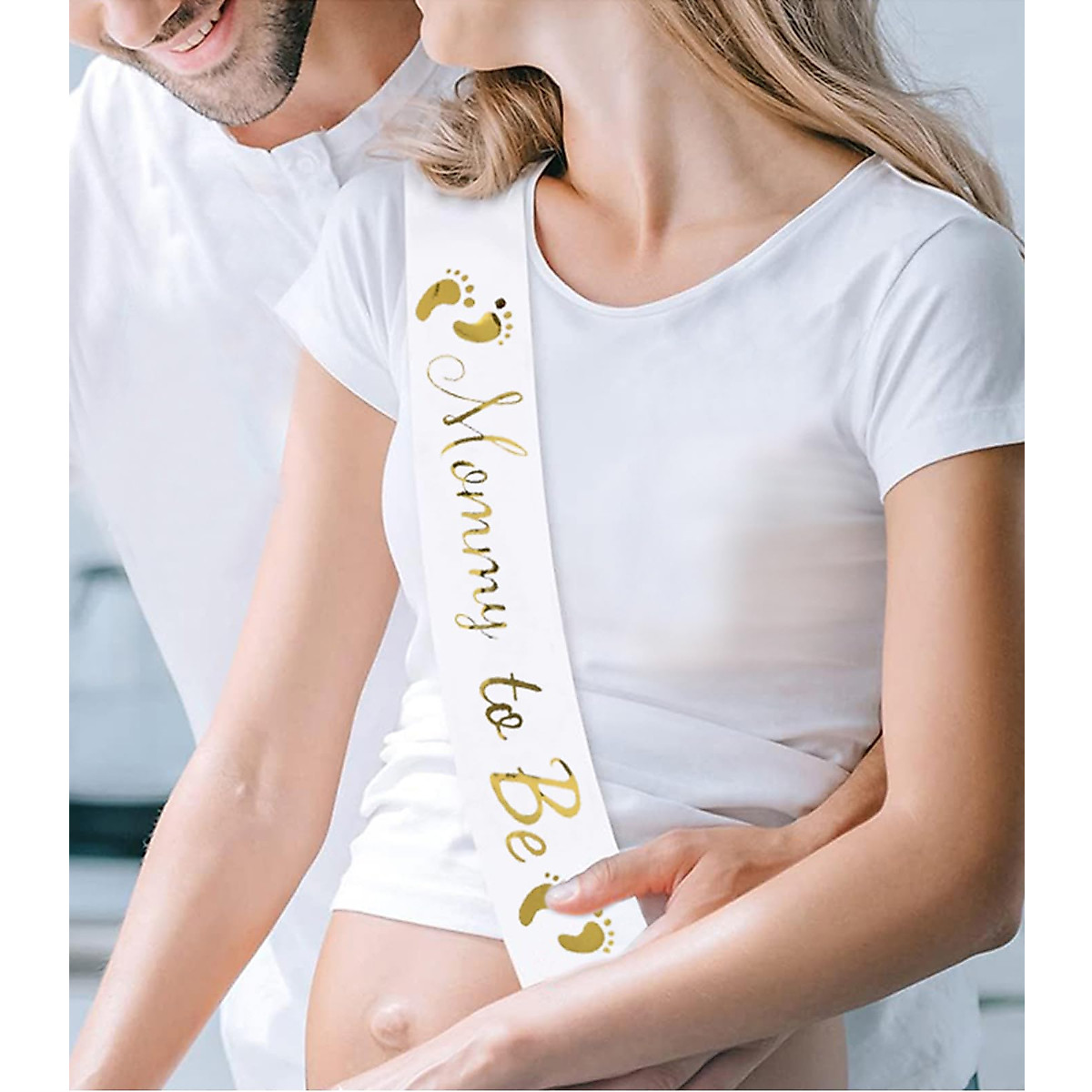 BLUPLE Mommy To Be White Satin Sash - Baby Shower Sash Decorations, Gender Reveal Party, Welcome Baby (1)