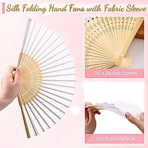 Chunful 60 Pieces Silk Folding Hand Fans with Fabric Sleeve, Bamboo Folded Handheld Fans for Wedding Guests Bridal Shower Dancing Party Favor Decoration