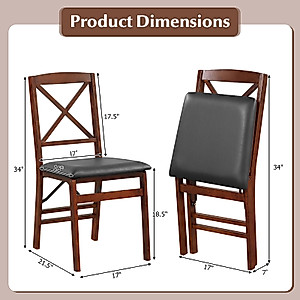 GOFLAME Folding Dining Chairs Set of 2, Foldable Side Chairs with PVC Padded Seat & High Backrest, 2 Pack Wooden Dining Chairs for Living Room, Kitchen, Restaurant