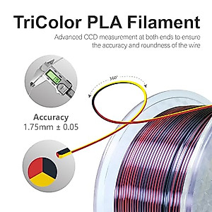 SHANHUI 3D Printer Filament,Triple Color Silk PLA Filament 1.75mm,Gradient Change Gold/Red/Black 3D Printing Filament Bundle, 1kg/2.2lbs