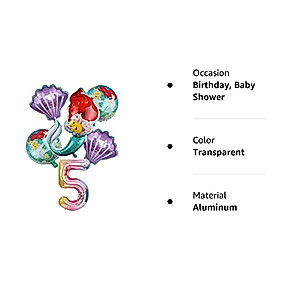 ALLPICK Little Mermaid Balloons Party Supplies Princess Mermaid 5th Birthday Balloon Bouquet Decorations (Mermaid 5th Birthday), Transparent