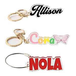 Katartizo Personalized Colorful Acrylic Name Tag Custom Print Engraved Keychain Used on Backpack, Lunch Box, Beach Bag, Luggage, Sports Bag Gift Back to School, Kids Birthday Present