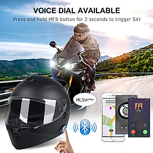 Bluetooth Integrated Motorcycle Helmet, FreedConn DOT Full Face BM12 Communication Systems Motorcycle Helmet with 500m FM Radio/ MP3, 2-3 Riders Pairing Intercom (Matte Black, XXL)