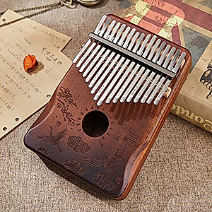 17 Keys Kalimba Mahogany/Acacia Thumb Piano Mbira African Musical Instrument Finger Piano Gifts for Kids and Adults Beginners Teclado Instrumento (Crane, Gradient Brown)