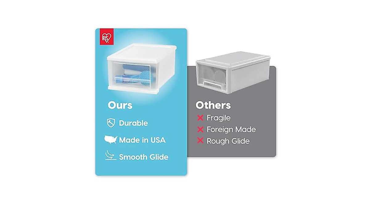 IRIS USA 7 Qt. Plastic Stackable Storage Drawers, Small, 4 Pack, Multi ...