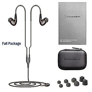 TENNMAK PRO Professional 4pcs Drivers Wired Earbuds, Wired Earphones with Detachable Cable & Ear Hook for Sport Running & Casual (Black NO MIC)