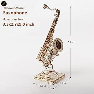 ROBOTIME 3D Puzzle for Kids Wooden Craft Kits DIY Model Saxophone Kit to Build Creative Arts Puzzle Toy Pefect Gift for Teens