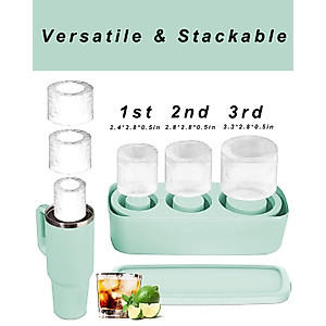 Ice Mold for Stanley Tumbler Cup, 3 PCS Silicone Hollow Cylinder Ice Cube Tray with Lid for 30OZ-40OZ Straw Tumbler, Large Ice Cube Mold for Freezer, Ice Maker for Whiskey, Cocktail, Coffee (Green)