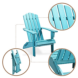 PolyTEAK Folding Adirondack Chair Set of 4, Premium Weather Resistant Poly Lumber, Outdoor Patio Furniture, Up to 300 lbs, Plastic Adirondack Chairs for Garden Fire Pit, Classic Collection - Blue