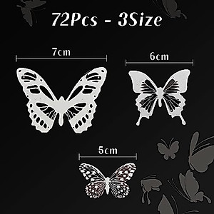 ALXBSONE 3D Butterfly Wall Stickers 72 Pcs, PVC Wall Sticker Decoration, Multiple Styles Butterfly Shape, Party Decals, for Bedroom Kids Nursery Classroom Wedding Decoration(White)