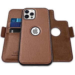 WenBelle Case for iPhone 12 5G/for iPhone 12 Pro 5G (6.1 inch),2-in-1 Magnetic Detachable,TPU Shockproof,Genuine Leather Case Wallet,RFID Blocking Protection,Viewing Stand Flip Cases (Brown 01)