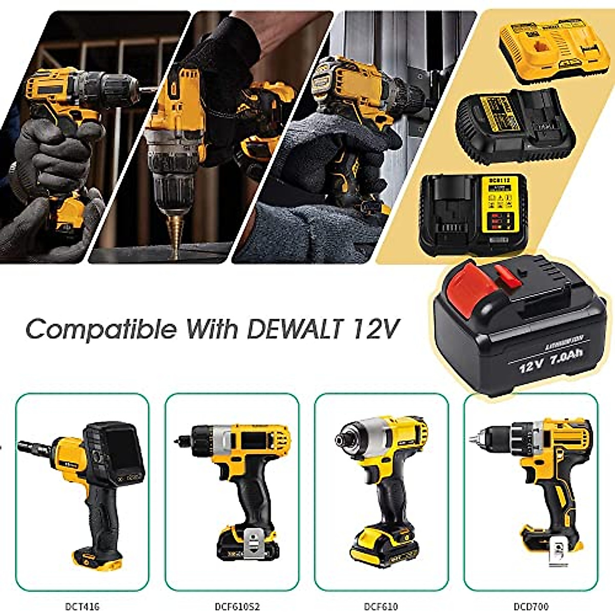 【Upgrade | 7.0AH】 TenHutt 12V Replacement Battery for Dewalt 12V MAX Cordless Power Tool DCB120 DCB123 DCB124 DCB127 Lithium-ion Battery