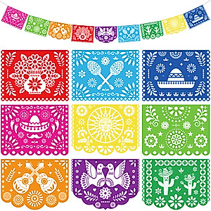 FUTUREPLUSX 18 Feet Fiesta Banner, Mexican Party Banner Fiesta Garland PVC Cinco de Mayo Decor Papel Picado Decorations for Dia De Los Muertos Mexican Party Supplies