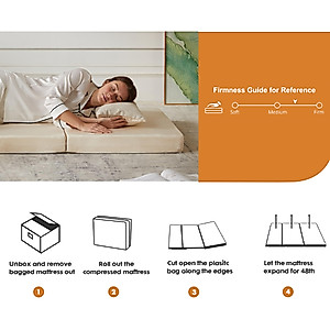 Eiayeebil Foldable Mattress, 4 Inch Portable Trifold Mattress, Foam Folding Mattress Topper, Breathable and Soft Washable Velvet Cover for Yoga,Travel and Guest Mat with Storage Bag, Single (25x75)