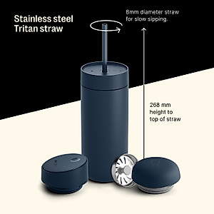 Fellow 16 oz Carter Bundle (3 in 1) Travel Mug with Slide-Lock, Move & Cold Lids with Straw - To-Go Coffee Tumbler, Ceramic Interior & Vacuum-Insulated Stainless Steel - Coffee Cups-Stone Blue