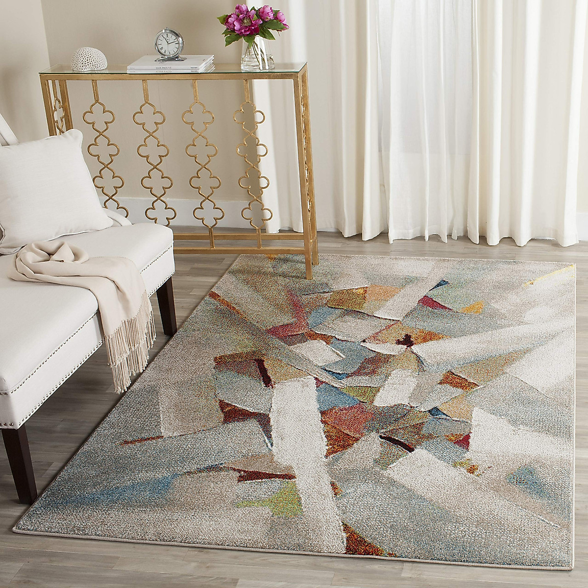 SAFAVIEH Porcello Collection Area Rug - 5'3" x 7'6", Grey & Multi, Modern Abstract Design, Non-Shedding & Easy Care, Ideal for High Traffic Areas in Living Room, Bedroom (PRL6937B)