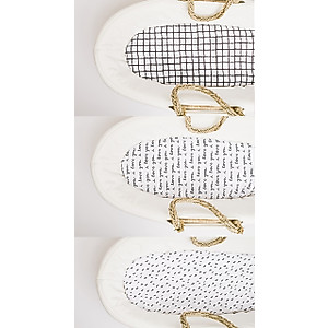 NODNAL CO. 3 Fitted Bassinet Sheets Black/White Set for Baby Girl/Boy - 100% OEKO-TEX Cotton - Gender Neutral I Love You, Plaid & Raindrop - Cradle/Moses Basket Hourglass Oval Rectangle Mattress Sheet