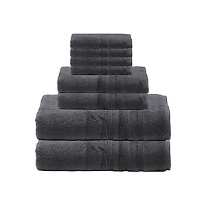 Mosobam Luxury Turkish 8pc Towel Set 30X58 16X30 13X13 Charcoal Gray (Dark Grey) 700 GSM Bamboo Viscose & Aegean Turkish Combed Cotton