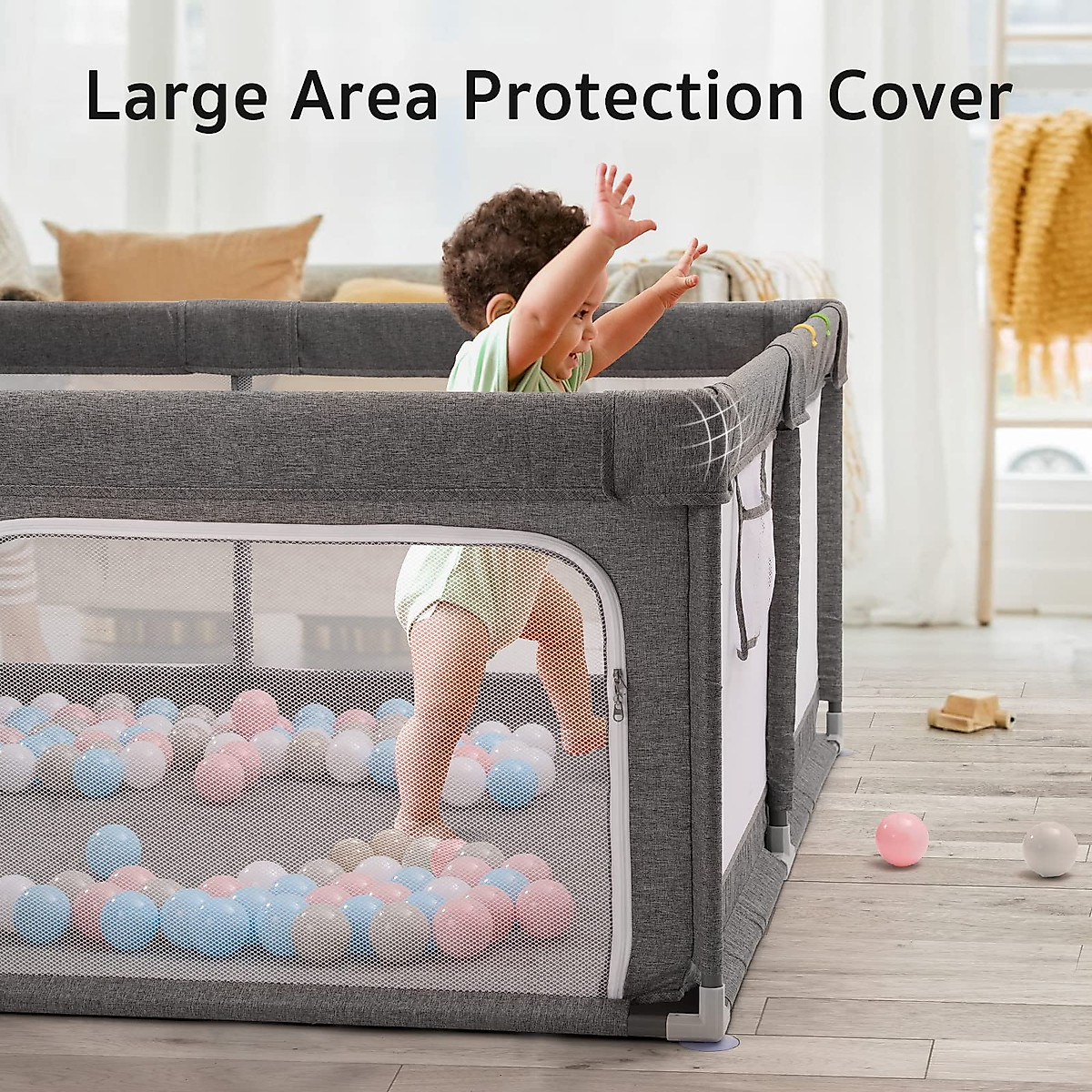 UANLAUO Baby Playpen, Sturdy Playpen for Babies and Toddlers, Safety Baby Play Yards, Easy Assembly Large Baby Playpen for Babies, Anti-Collision BPA-Free Breathable Mesh Play Pen, 59in X 59in (Gray)