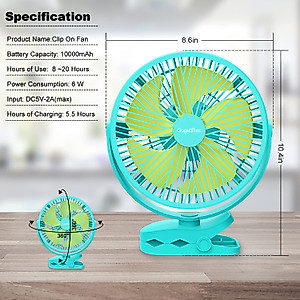 GagetElec 8" Foldaway Fan Rechargeable 10000mAh Battery Powered Oscillating Fan,20H Working Time,Portable Standing Fans with Adjustable Tripod,4 Speeds Cooling Fishing Camping Beach Fan