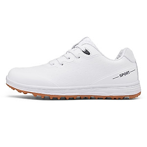 ONAIC Golf Shoes Womens Wide Fitting Casual Waterproof Sneakers Breathable Spikeless Trainers Big Size,White,8