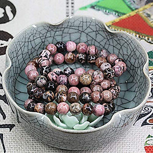 Matrix Rhodonite Crystal Man Women Stretch Gemstones Bracelets 10mm Round Beads Rock Jasper 7 Inch