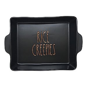 Rae Dunn Ceramic Halloween Baker (Rectangular/12 in W x 9 in L, Rice Creepies/Black)