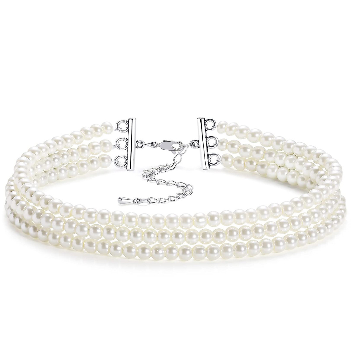 BABEYOND Round Imitation Pearl Choker Necklace Multi Strands Choker 20s Flapper Necklace Accessories for Gatsby Themed Party