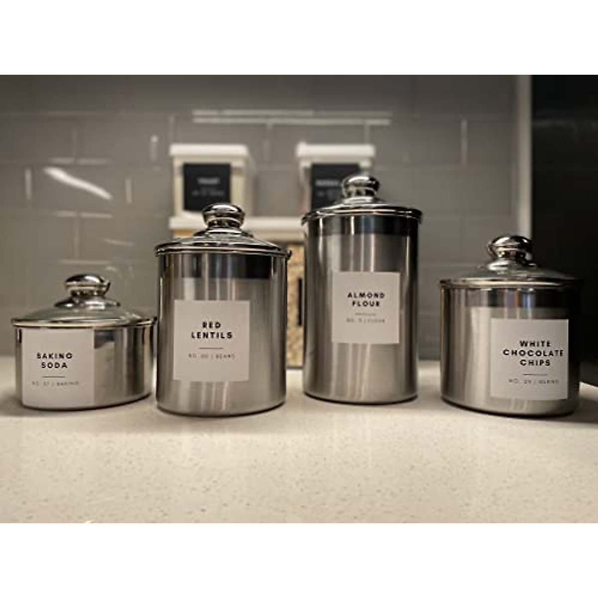 240 Minimalist Paper Pantry Labels | 2 1/2 x 2 1/2 inches | Water-Resistant | for Plastic, Metal, Stainless Steel & Glass Containers | Strong Adhering