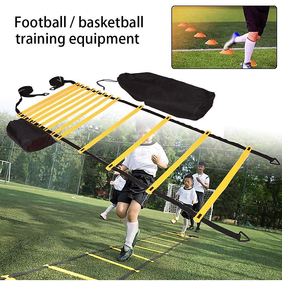 20ft Agility Ladder Agility Training Equipment, Speed Ladder, Football Ladder, Training Ladder, Soccer Ladder Workout, Football Training Kit, with 12 Speed Training Cones and Resistance Parachute