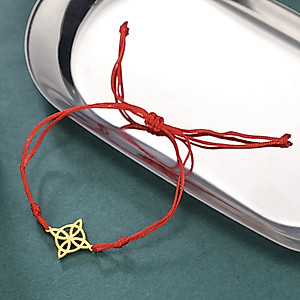 Dreamtimes Trendy Witch Knot Charm Bracelet Celtics Bracelet Geometric Women Female Stainless Steel Witchcraft Chain Bracelet Wiccan Jewelry for Women Vintage Om Yoga Bracelet (RED)