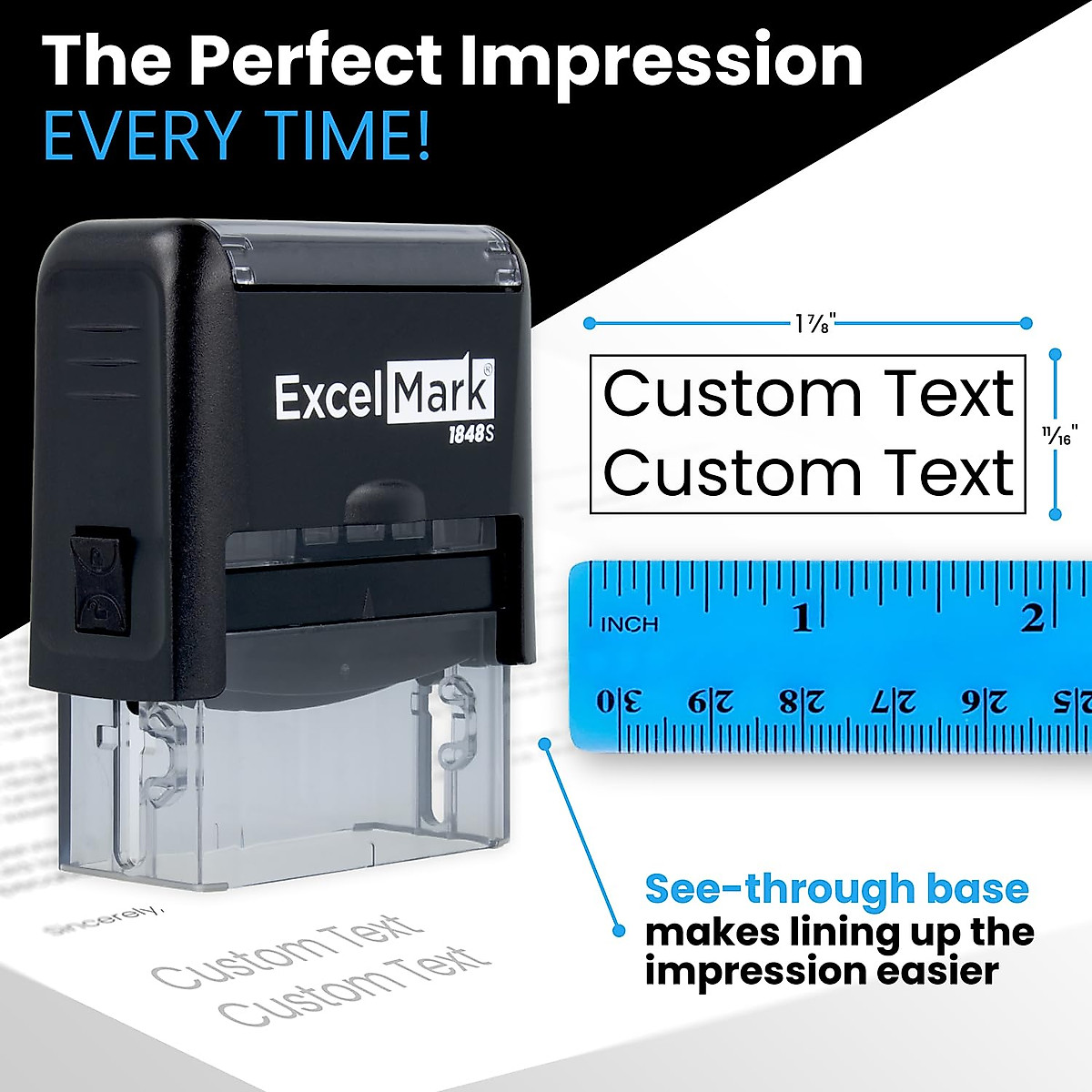Custom Self-Inking Stamp - Up to 2 Lines - 11 Color Choices and 17 Font Choices (Medium)