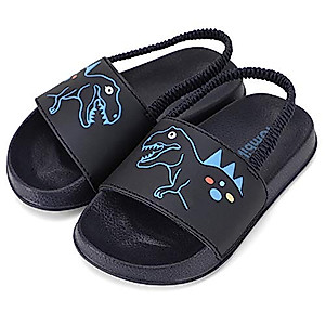 tombik Toddler Sandals Boys Pool Slipper Slides Kids Water Shoes for Beach Navy/Dinosaur 7-8 US M Toddler