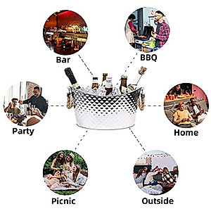 Tnoeuz 9L Large Ice Bucket, Stainless Steel Beverage Tub with Double Handles, Champagne Bucket for Weddings,Family Party and Business Party