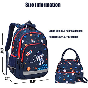 Dorlubel Lightweight Backpack for Boys School Backpack with Insulated Lunch Tote & Pencil Case Preschool Kindergarten Elementary Book Bag Set(Navy Blue Space)