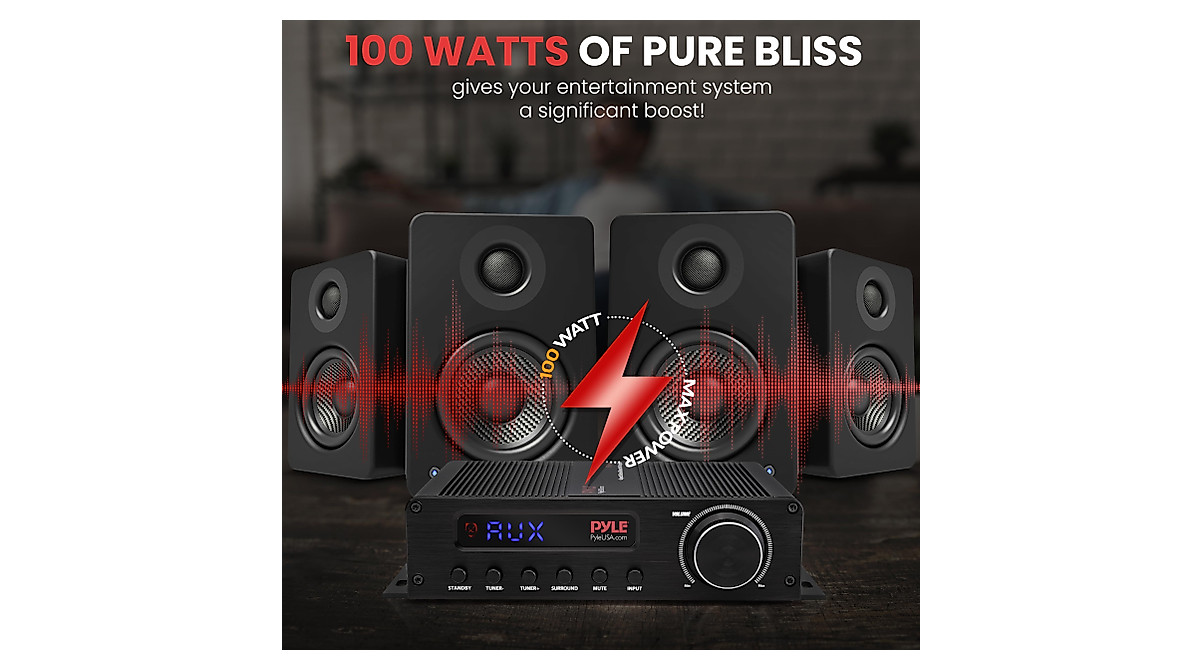 Pyle 100W Bluetooth Audio Amplifier for Home Theater and Music