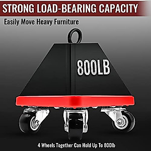 Furniture Dolly & Furniture Lifter Set,Furniture Mover with 4 Wheels, 360° Rotation Wheels Furniture Movers,800 Lbs Load Capacity,for Moving Heavy Furniture, Refrigerator, Sofa, Cabinet（Red）