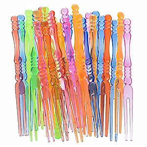Comicfs 300pcs Disposable Plastic Fruit Forks, 4" Forks Bistro Cocktail Forks Tasting Appetizer Forks Set Toothpick Forks Portable Salad Fruit Forks Mini Cake Forks (Multicolor)