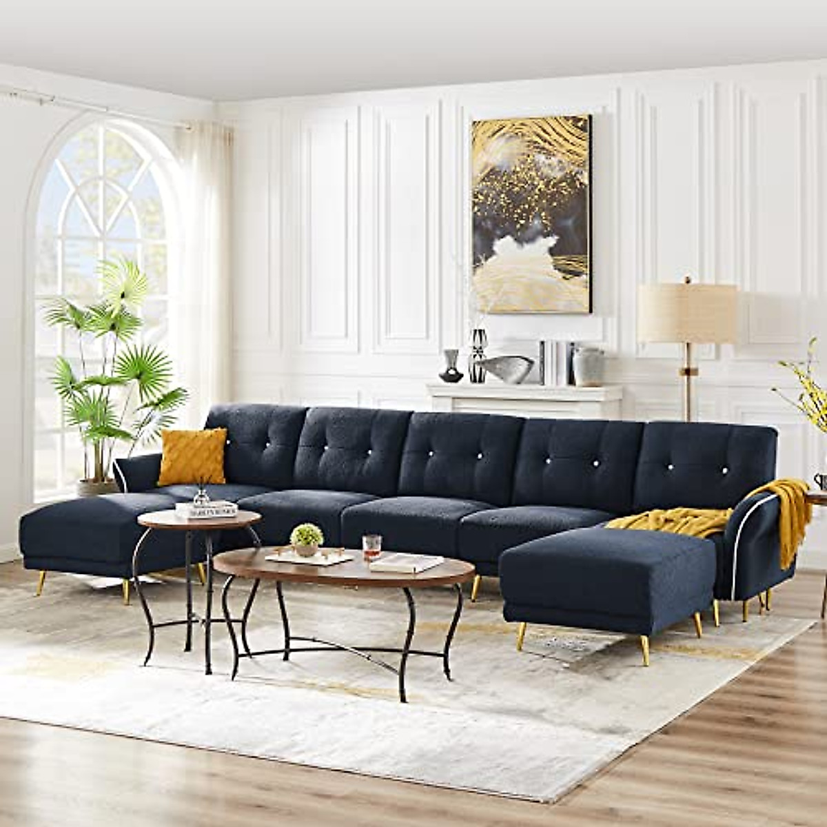 Pingliang Home Modular Sectional Sofa, 5 Seat U Shaped Sectional Couch with 2 Ottoman, Modern Comfy Sherpa Fabric Sofa Couches for Living Room, Blue