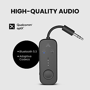 Avantree Relay - Premium Airplane Bluetooth 5.3 Adapter, Supports 2 AirPods or Headphones with aptX Adaptive, 3.5mm AUX Jack Wireless Audio Transmitter for Planes, Airline, Travel, TV