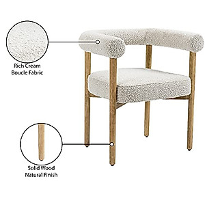 Meridian Furniture Hyatt Collection Mid-Century Modern Dining Chair, Solid Wood Finish, Rich Boucle Fabric, 26.5" W x 22" D x 28" H, Cream