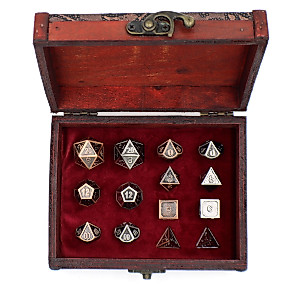 Two Metal Dice Role Playing Sets with Storage Chest for Tabletop Games