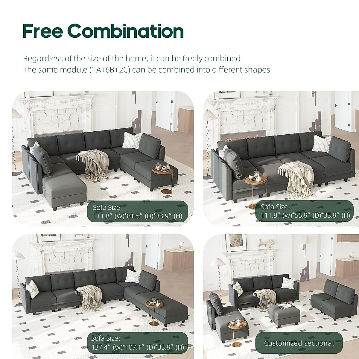 LLappuil Modular Sectional Sofa with Reversible Chaise, L Shaped Sofa with Ottoman, 4 Seater Sectional Corner Couch with Storage, Black