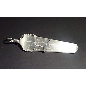 ( Sublime Gifts ) Selenite Point Cleansing Crystal Healing Cut wire wrapped Point Pendant with Metal Bail