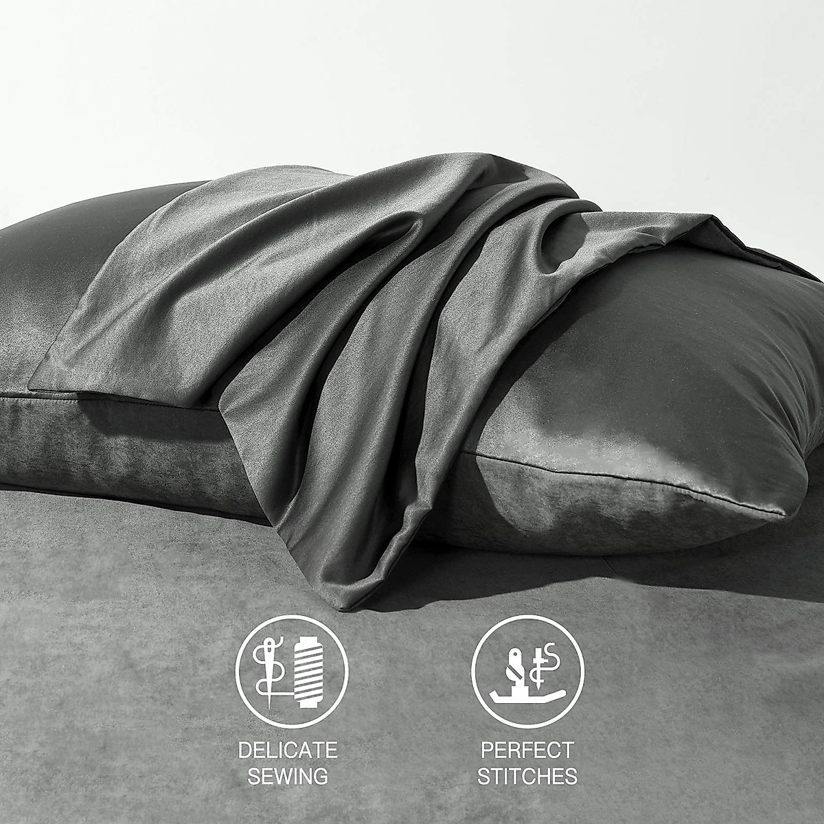 COISINI Cooling Pillowcases Set of 2 - Breathable Cool Ultra Soft Pillow Cases - Organic Natural Silky Material, Moisture Wicking(Light Grey, Standard Size 20x26 inches)