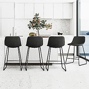 Alexander Indoor/Outdoor Industrial Faux Leather Bar Stools Set of 4,Urban Armless Dining Chairs With Metal Legs, Modern Counter Height Barstools For High Desk Home Office Restaurants,24",Black