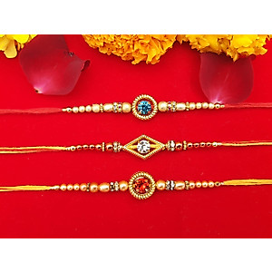 Palak Global Rakhi bracelet, Wrist Band. Fancy Rakhi three unique beautiful stones. Rakhi a best gift celebration with your Brother, Bhabhi/Sibling, Sister,beads and stone., stone